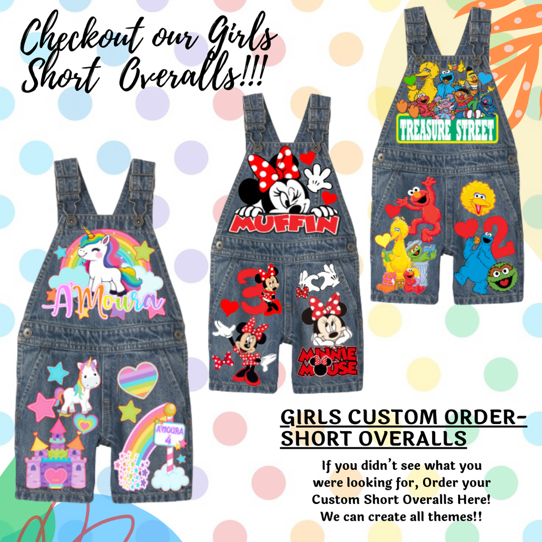 Girls Shortalls(Short overalls) – Pink Toes & Hair Bows