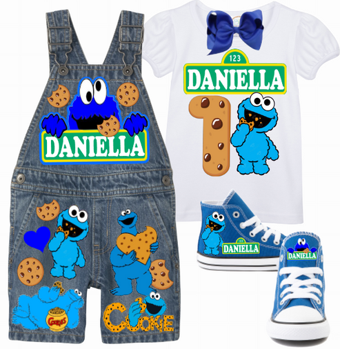 Cookie Monster Short Overalls-Cookie Monster Birthday Overalls-Cookie ...