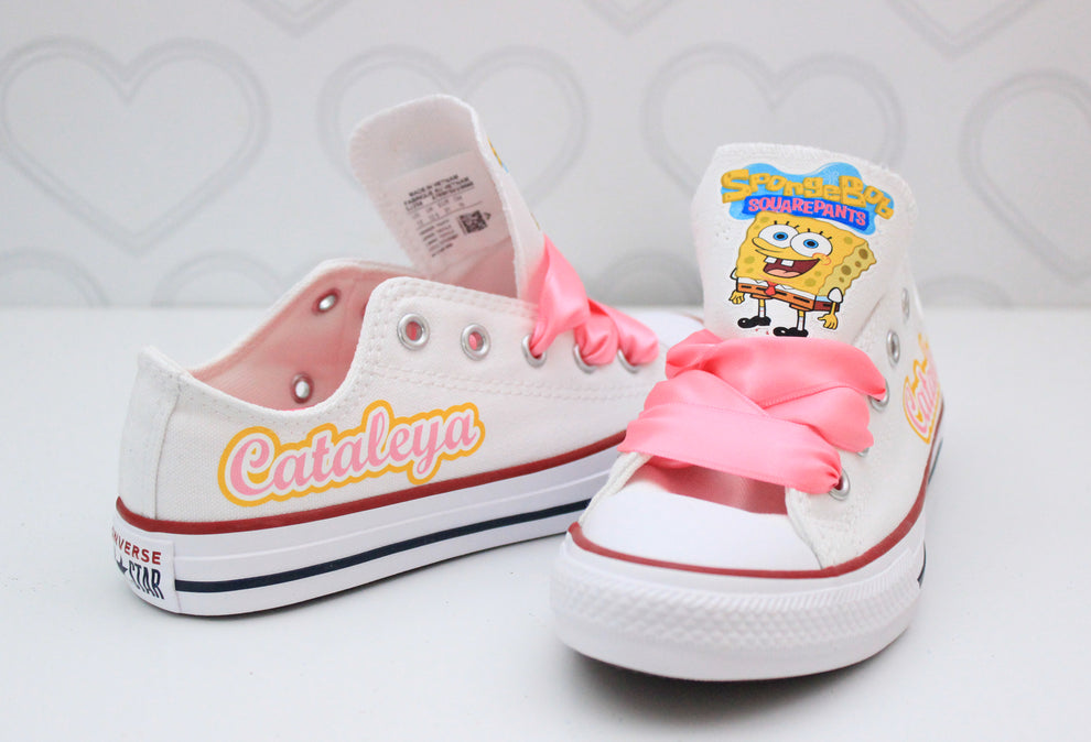 Spongebob shoes- Spongebob Converse-Spongebob Shoes – Pink Toes & Hair Bows