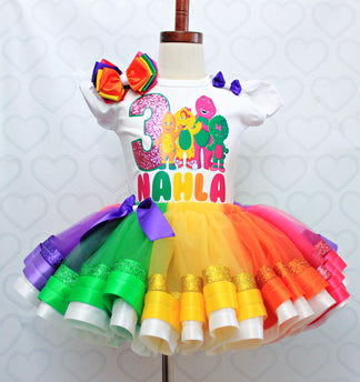 Barney tutu set-Barney outfit-Barney dress(deluxe) – Pink Toes & Hair Bows