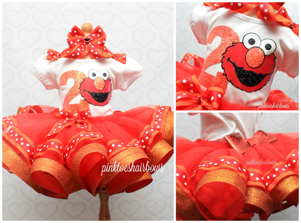 Elmo tutu set-Girly Elmo tutu set-Girl Elmo outfit-Elmo ribbon trim se ...