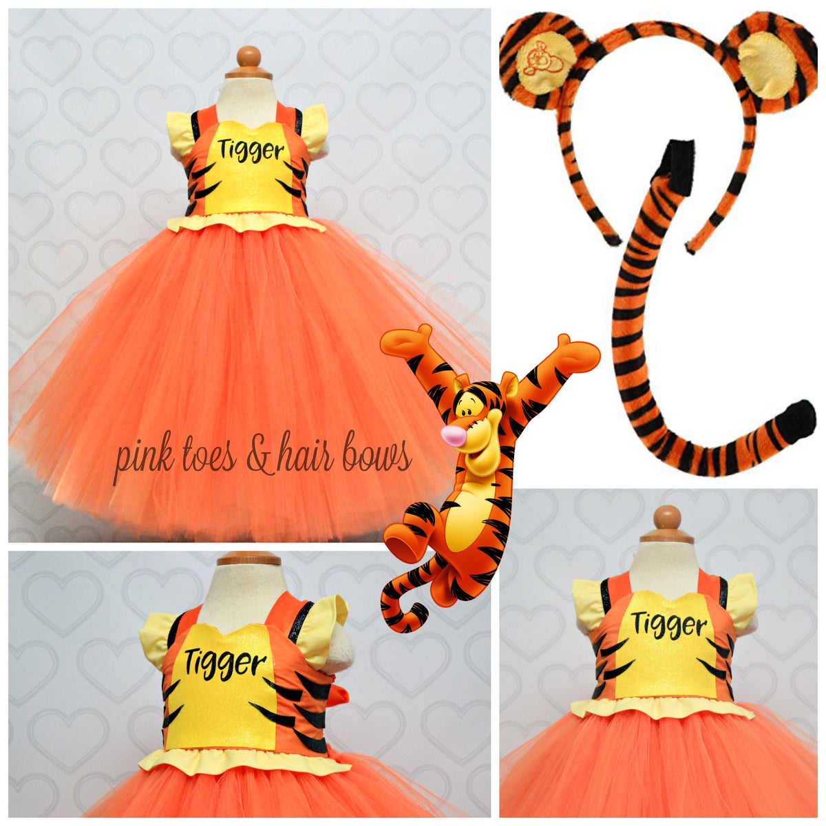Tigger Costume- Tigger Tutu Dress- Tigger dress – Pink Toes & Hair Bows